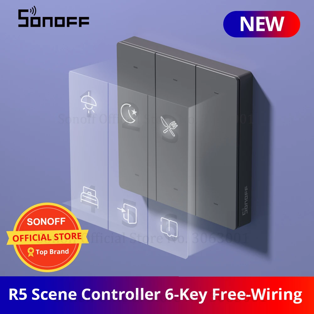 SONOFF SwitchMan R5 Scene Controller with Battery 6-Key Free-Wiring eWeLink-Remote Control Works ...