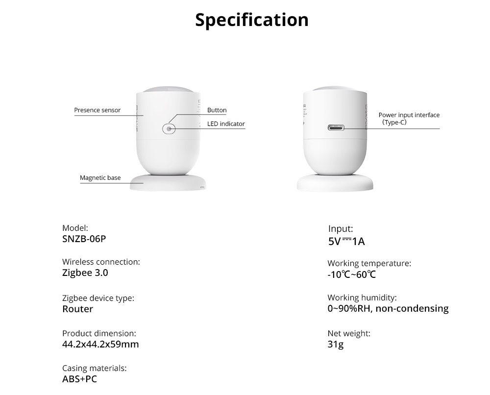 Sonoff SNZB-06P Smart Home Zigbee3.0 Human Presence Sensor Microwave ...
